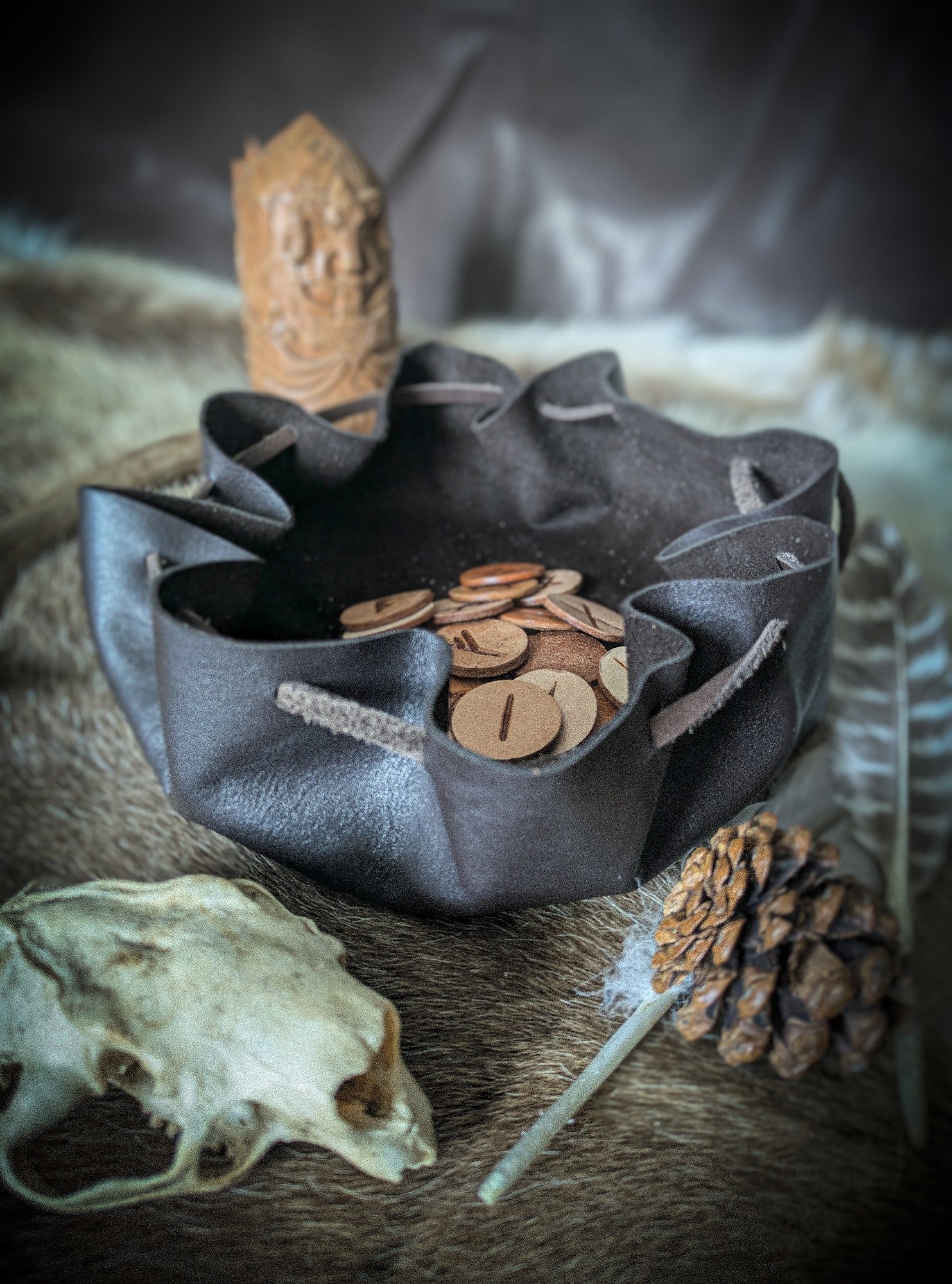 Leather Altar Covering and Rune Set - Casting Ritual Cloth with Elder ...